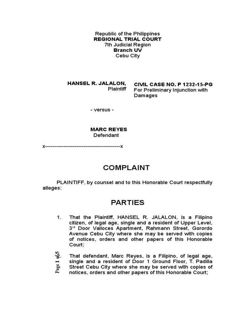 Complaint With Preliminary Injunction | PDF | Complaint | Injunction