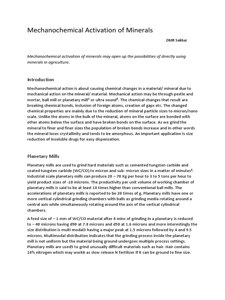 Mechanochemical Activation of Minerals | PDF | Mill (Grinding) | Fertilizer