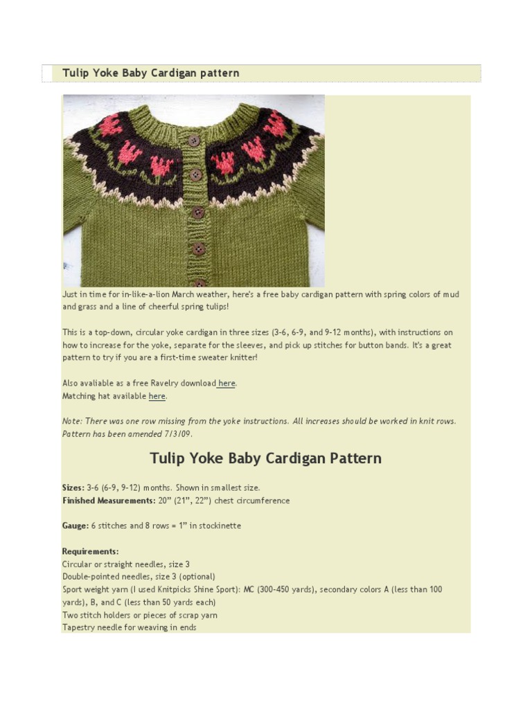 Free Tulip Yoke Baby Cardigan Pattern | PDF | Basic Knitted Fabrics ...