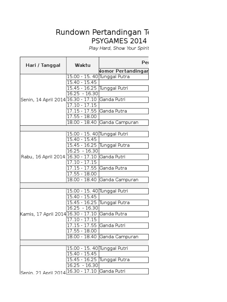 Jadwal PSYGAMES 2014 | PDF
