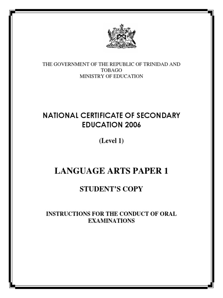 NCSE 2006 Language Arts Paper 1 Students Copy | Vocabulary | English ...