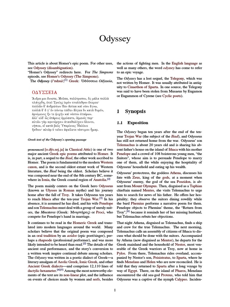 Odyssey: 1 Synopsis | PDF | Odyssey | Odysseus