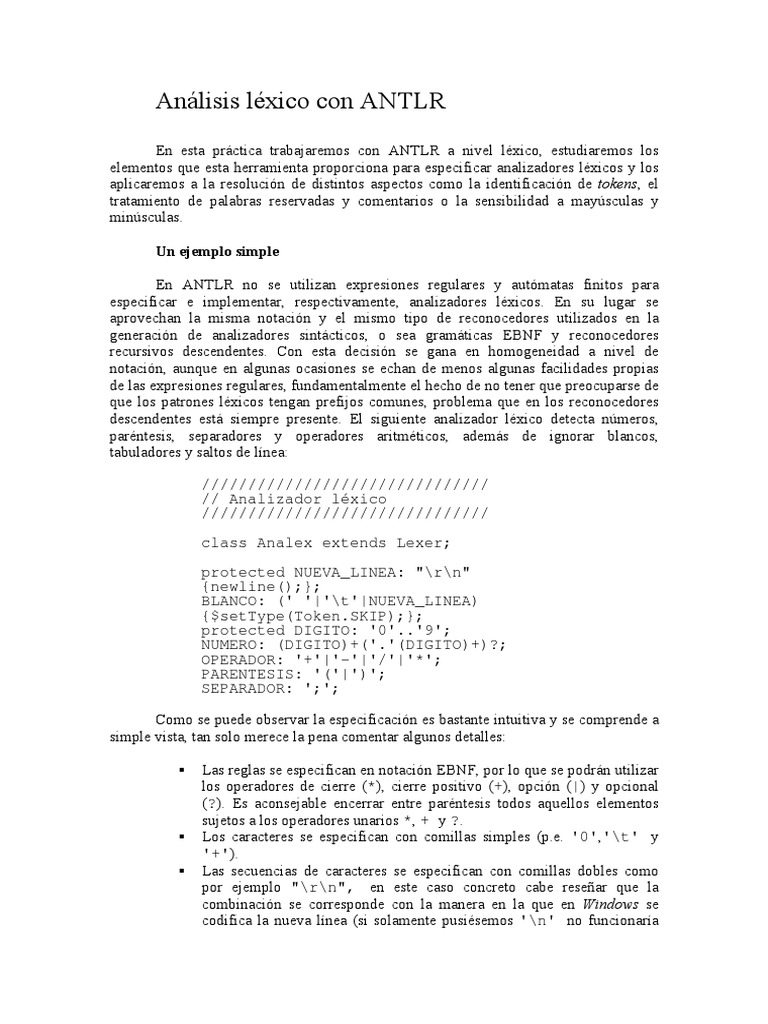 Análisis Léxico Eficiente con ANTLR | PDF | Comillas | Expresión regular