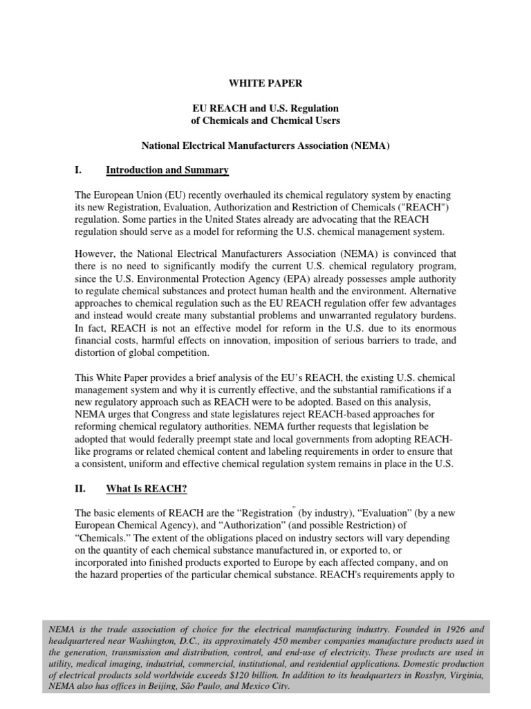 EU REACH and U.S. Regulation | PDF | Government | Business