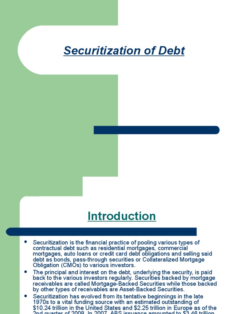 4-Securitization of Debt | PDF | Securitization | Asset Backed Security