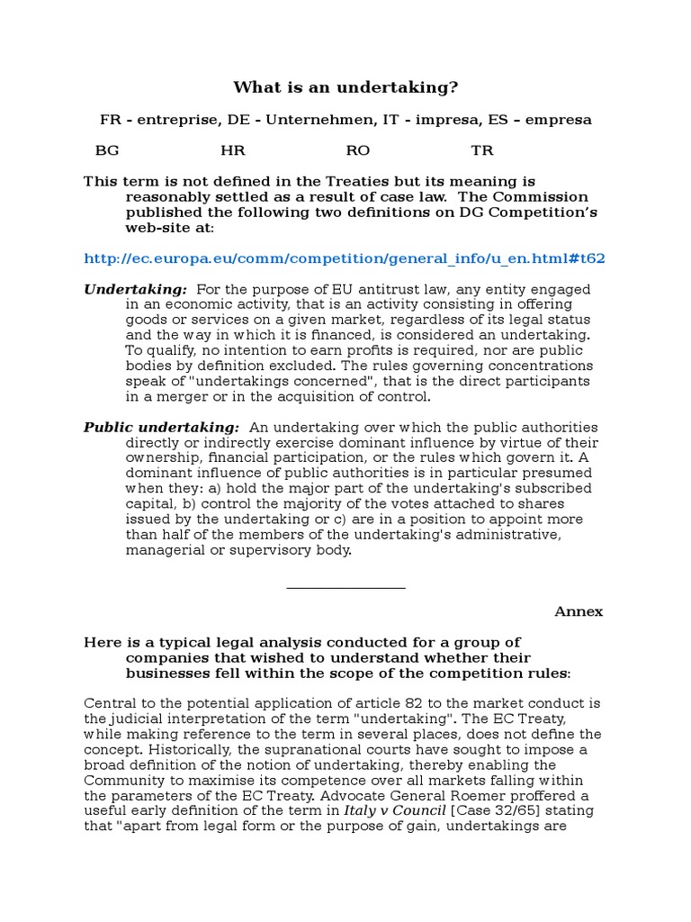What Is An Undertaking?: Undertaking: For The Purpose of EU Antitrust ...