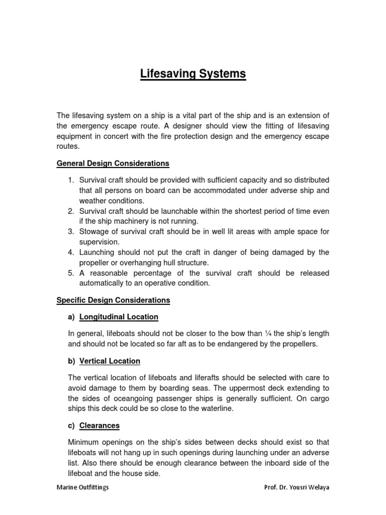 Lifesaving Systems | PDF | Ships | Watercraft