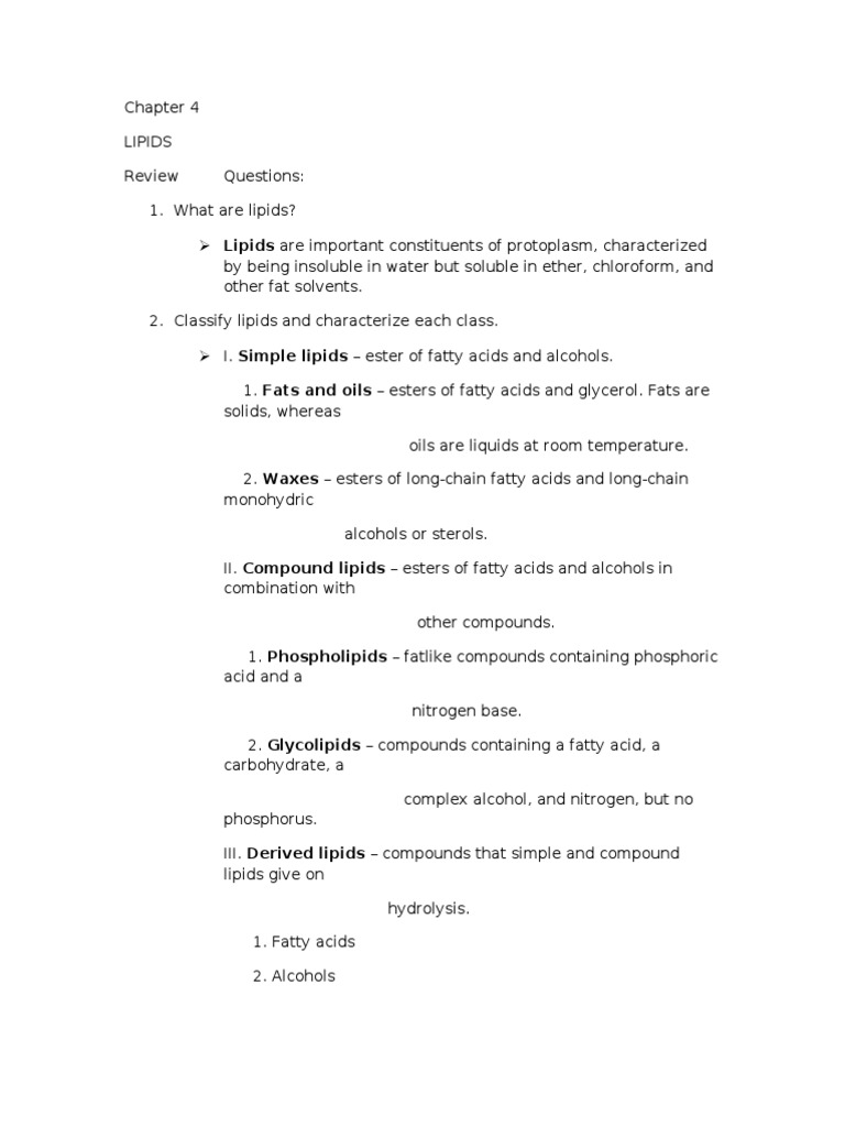 Chapter 4 LIPIDS Review Questions | PDF | Lipid | Fat