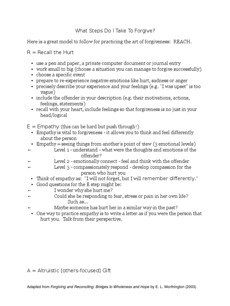 Reach Steps To Forgiveness | PDF | Forgiveness | Empathy