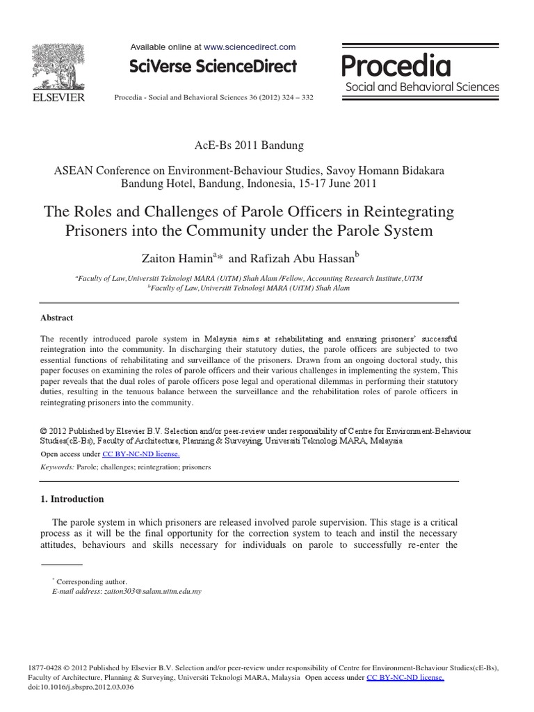 The Roles and Challenges of Parole Officers in Reintegrating Prisoners ...