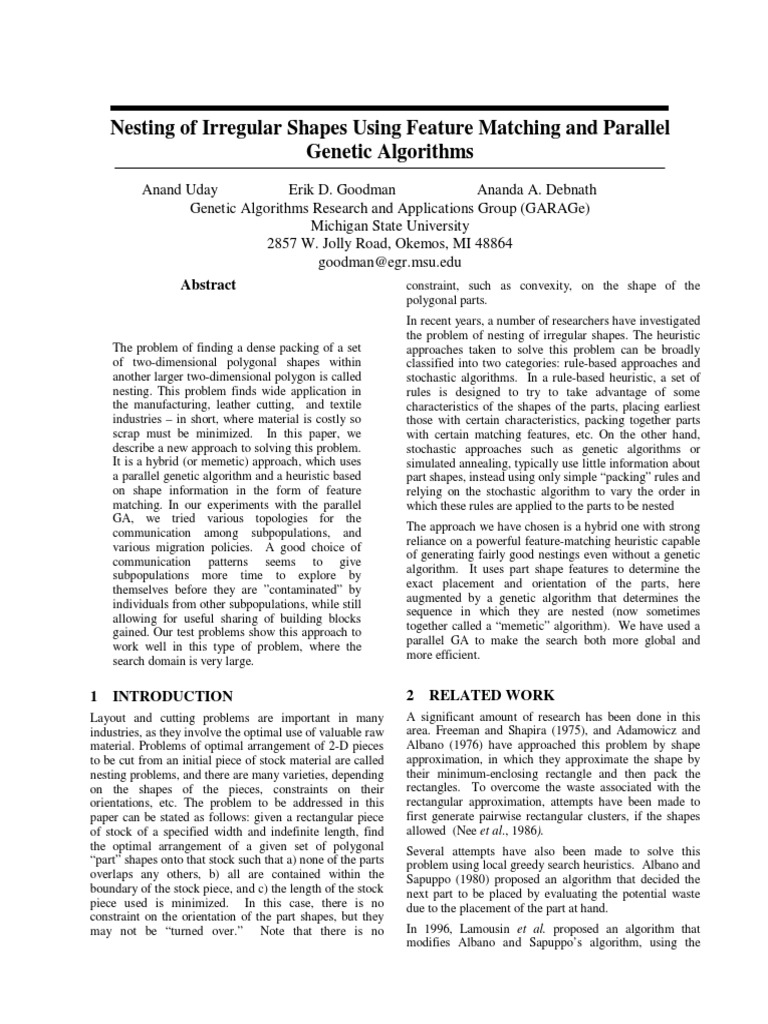 Nesting of Irregular Shapes Using Feature Matching and Parallel Genetic Algorithms | PDF ...