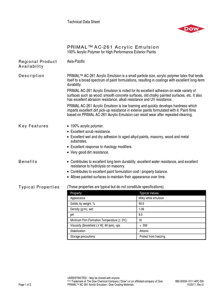 Primal Ac 261 | PDF | Paint | Chemistry