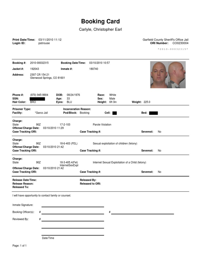 Booking Card | PDF | Criminology | Deviance (Sociology)