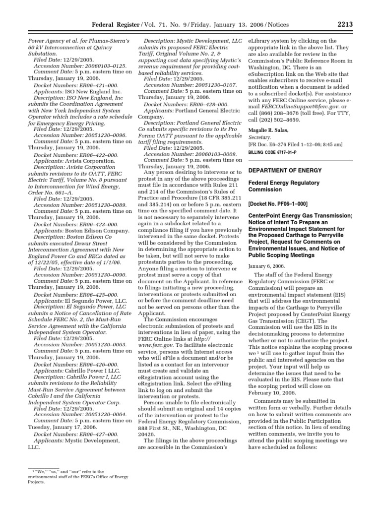 Notice: Environmental Statements Notice of Intent: CenterPoint Energy ...
