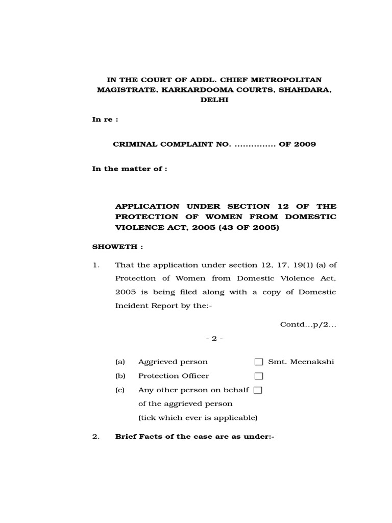 Complaint Section 12 domestic violence act | Politics | Government