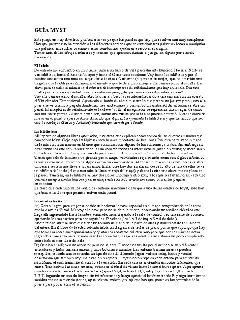 Guía Completa para Myst: Soluciones y Estrategias | PDF | Ascensor ...