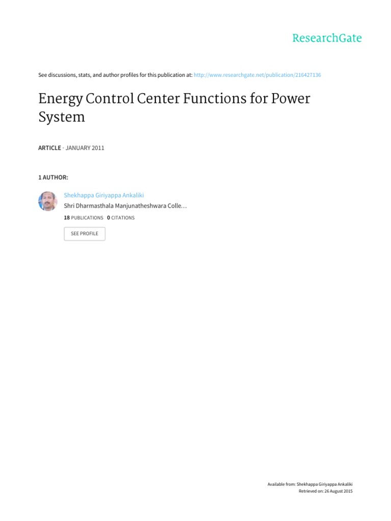 Energy Control Center Functions For Power System | PDF | Scada ...