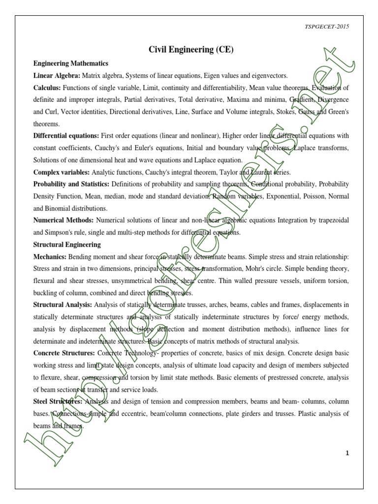TS PGECET Civil Engineering Exam Syllabus & Pattern | PDF | Beam ...