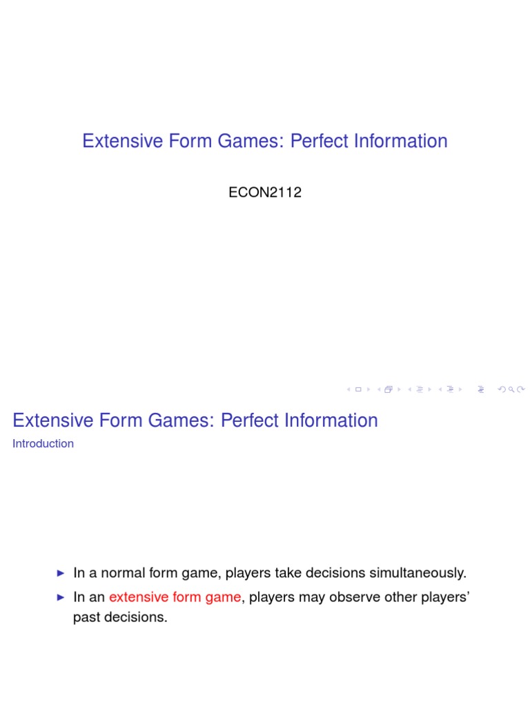 Extensive Form Games: Perfect Information: ECON2112 | PDF | Economic ...