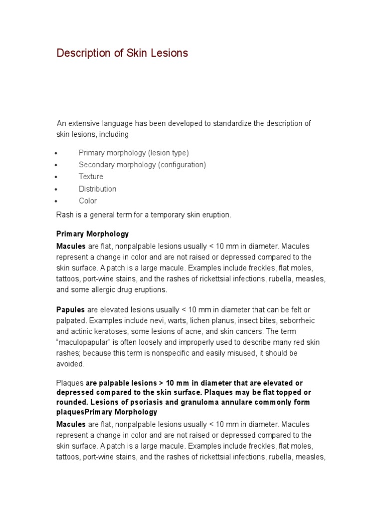 Description of Skin Lesions | PDF | Dermatitis | Allergy