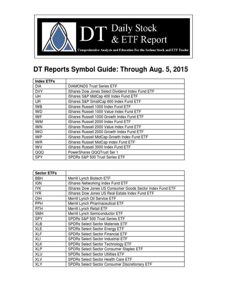 DT Reports Symbol Guide: Through Aug. 5, 2015: Index Etfs | PDF ...