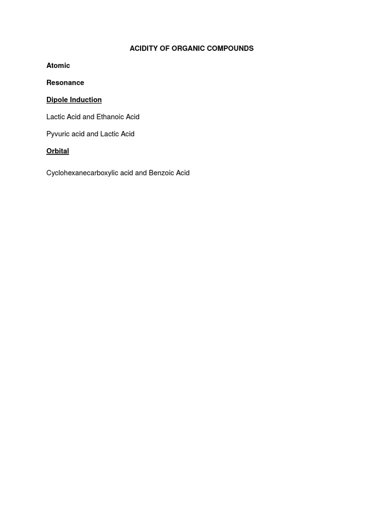 Acidity of Organic Compounds | PDF | Chemistry | Physical Chemistry