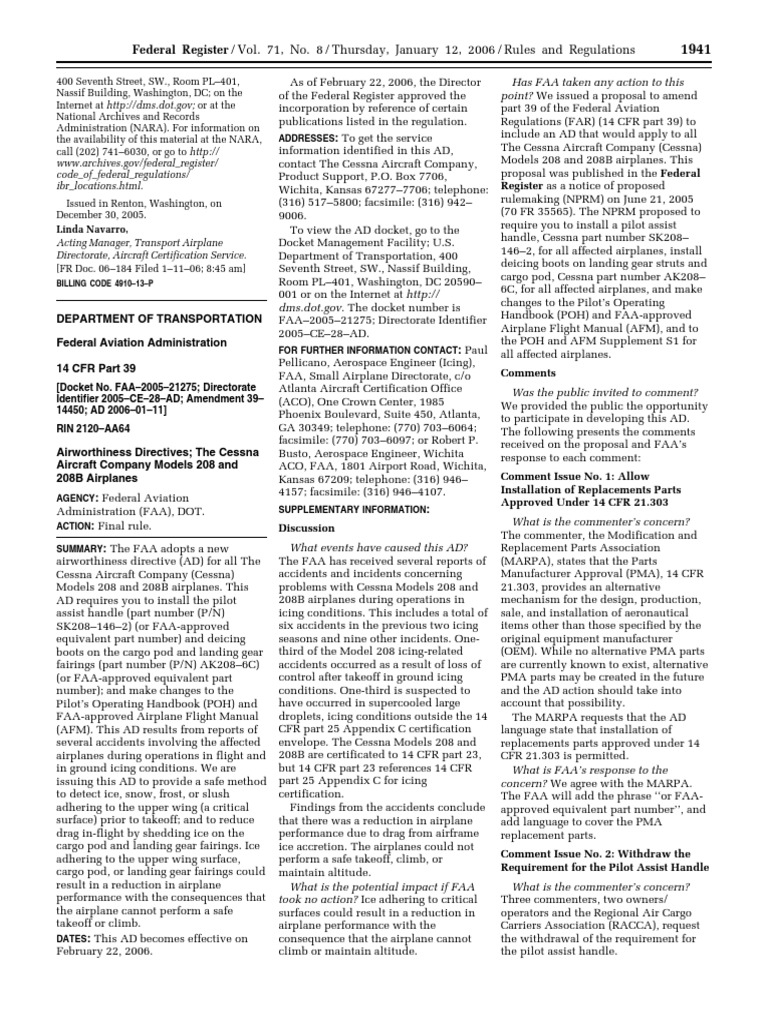 Rule: Airworthiness directives: Cessna | Federal Aviation ...