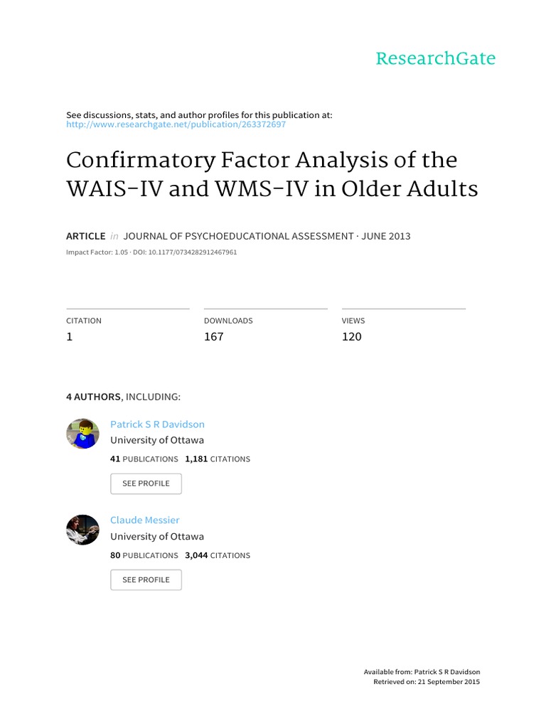 Confirmatory Factor Analysis of The WAIS-IV and WMS-IV in Older Adults ...