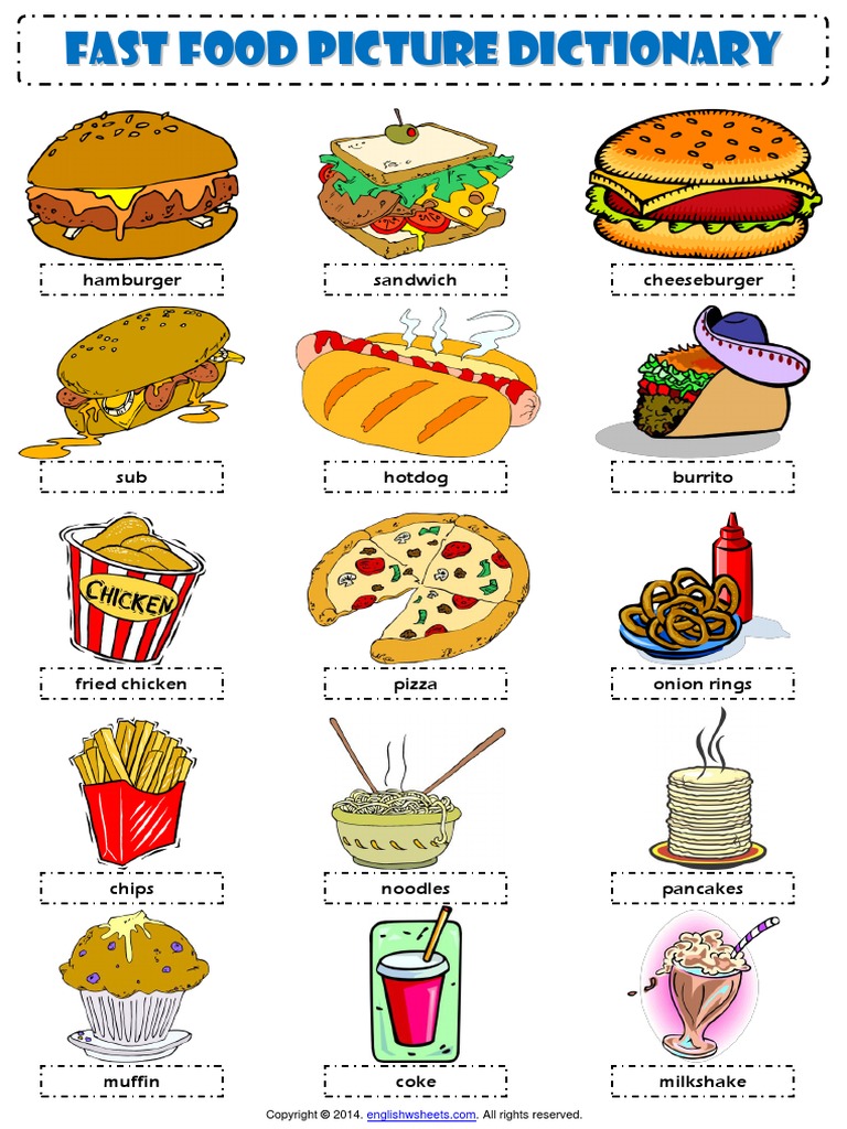 Fast Food Vocabulary Esl Picture Dictionary Worksheet | PDF