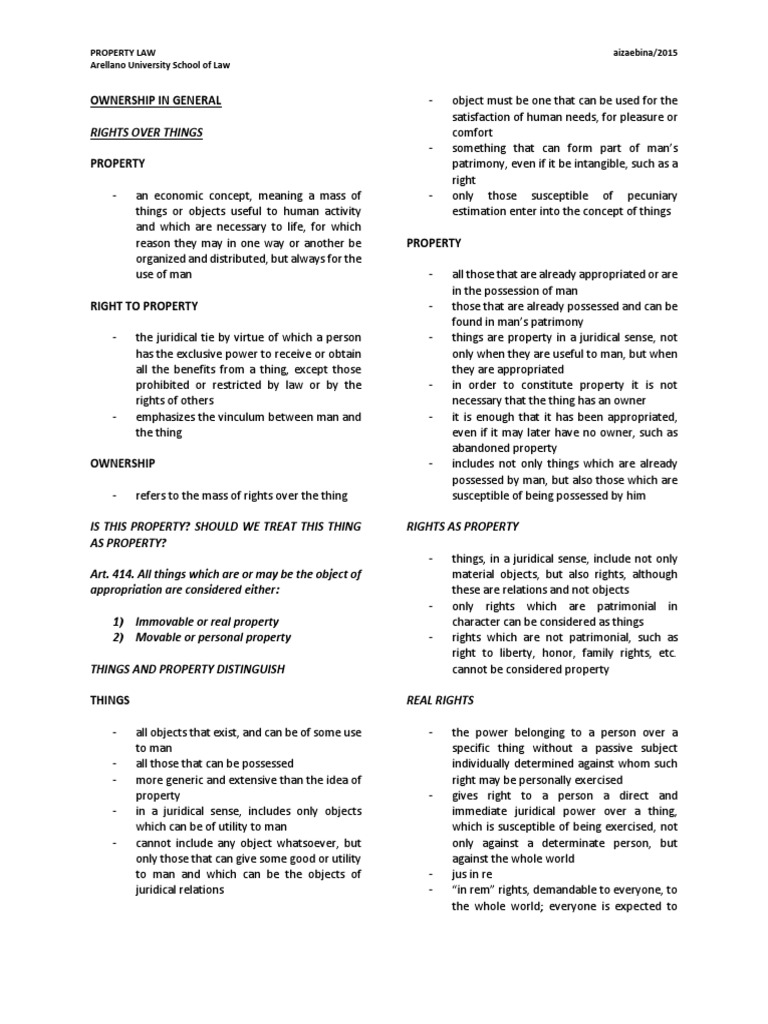 Property Law Notes (Ownership) | PDF | Ownership | Property