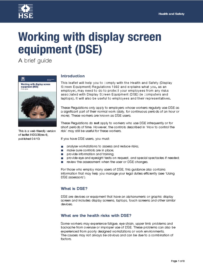 Working With Display Screen Equipment 1 | PDF | Occupational Safety And ...