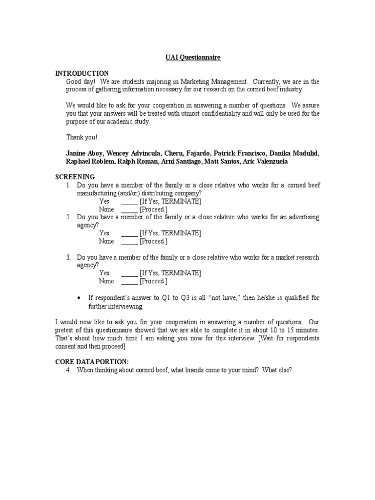 Sample UAI For Corned Beef Industry | PDF | Refrigerator | Food And Drink