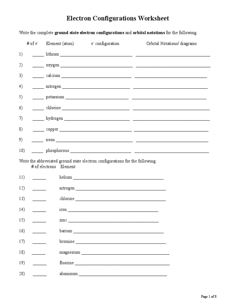Electron Configuration Worksheet