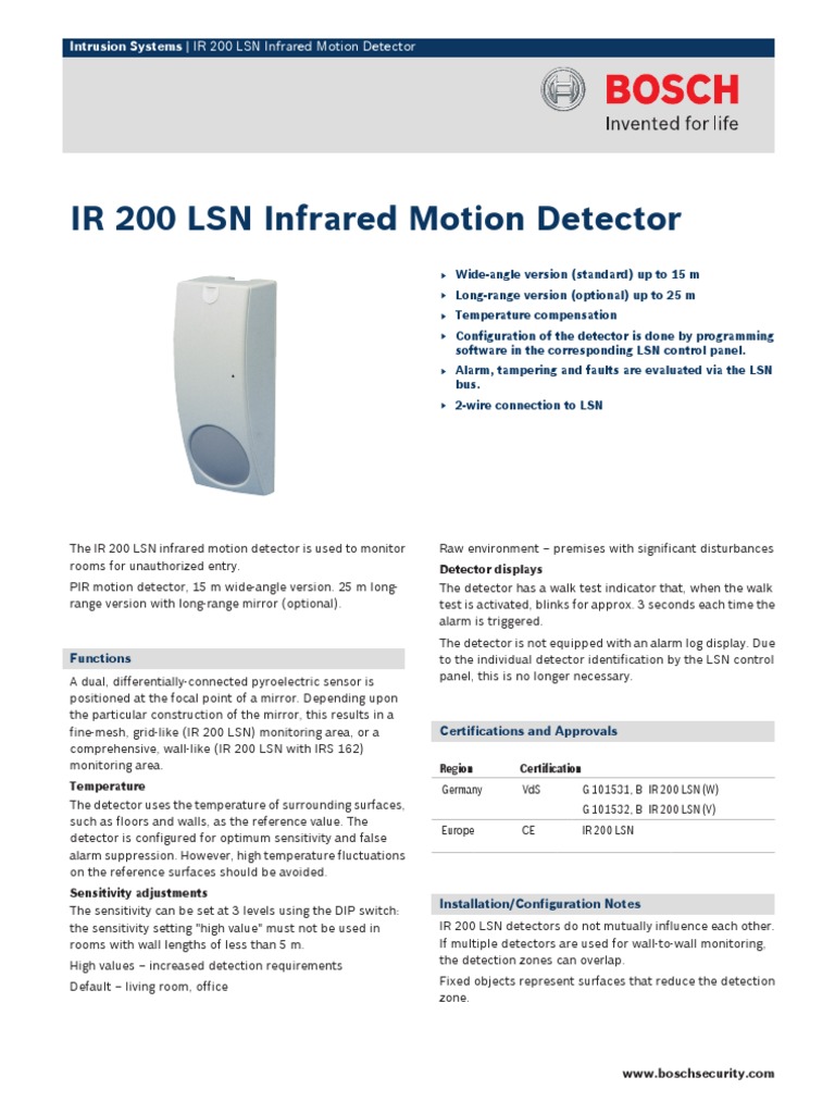 Bosch Pir Ir 200 LSN | PDF | Infrared | Equipment