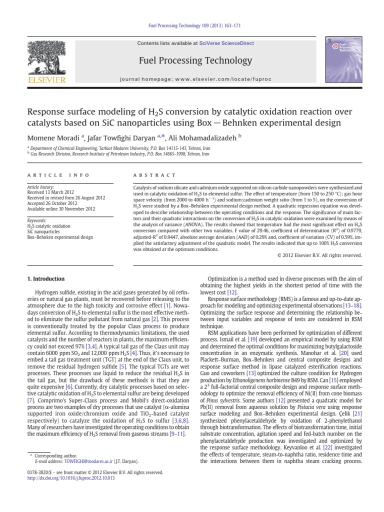 Box Behnken Experimental Design | PDF | Analysis Of Variance | Catalysis