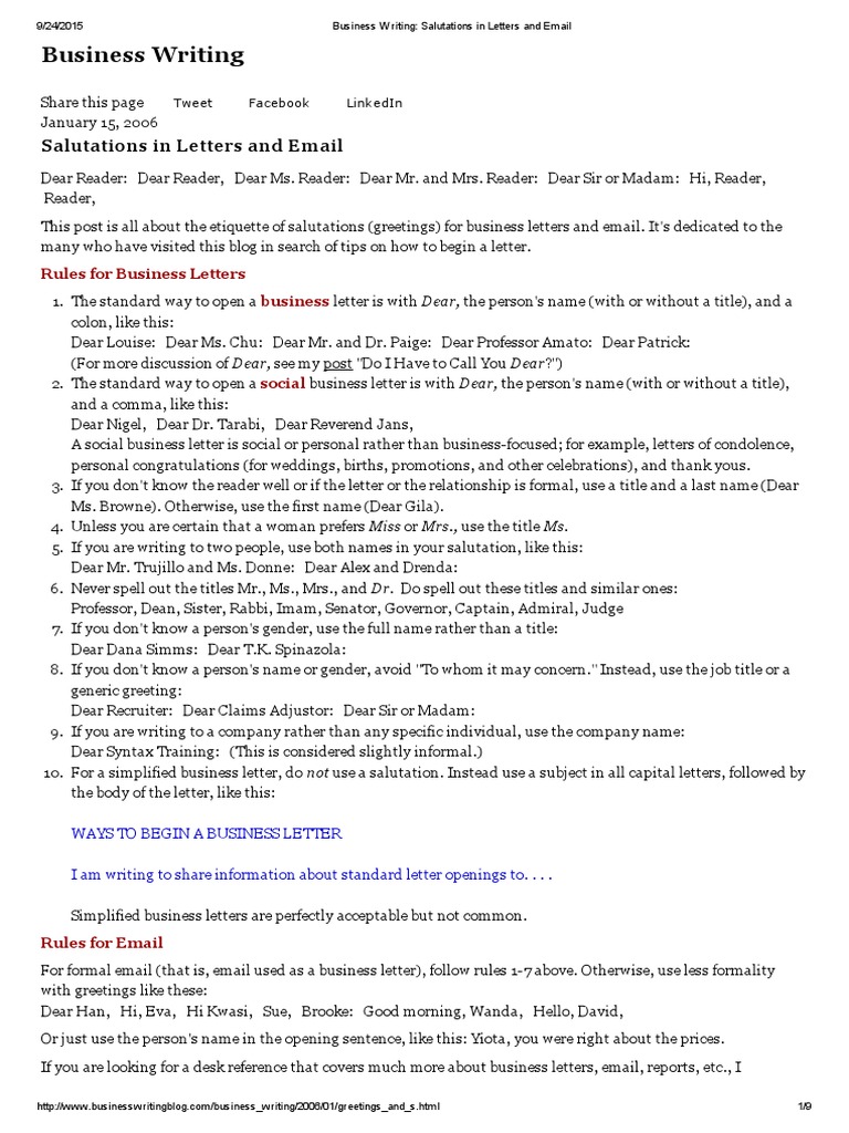 Business Writing_ Salutations in Letters and Email | The Reverend ...