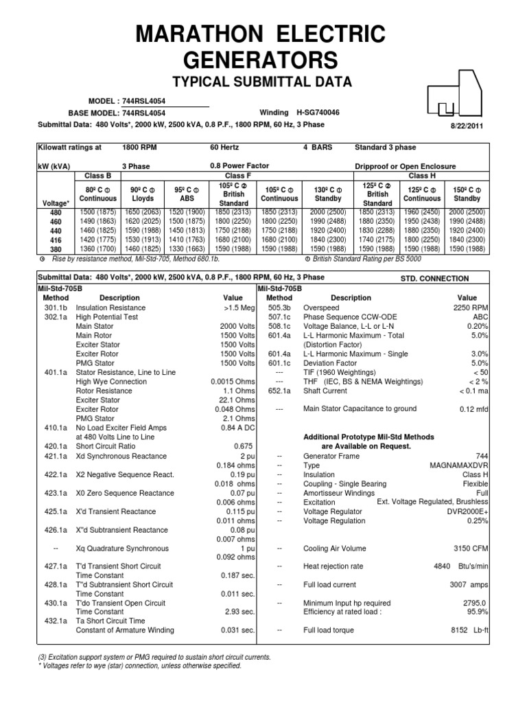 2000 kW Marathon Generator Specs | PDF | Volt | Electric Generator