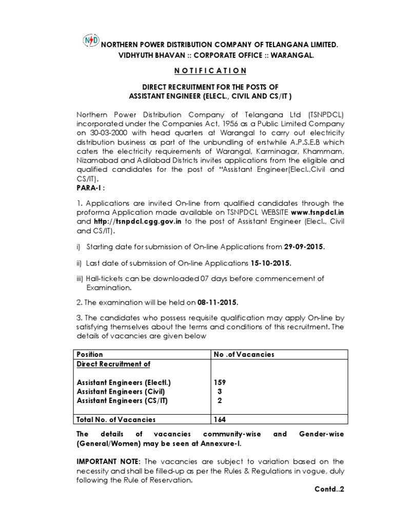 AE Notification 2015 NPDCL | PDF | Hydrology | Water Resources
