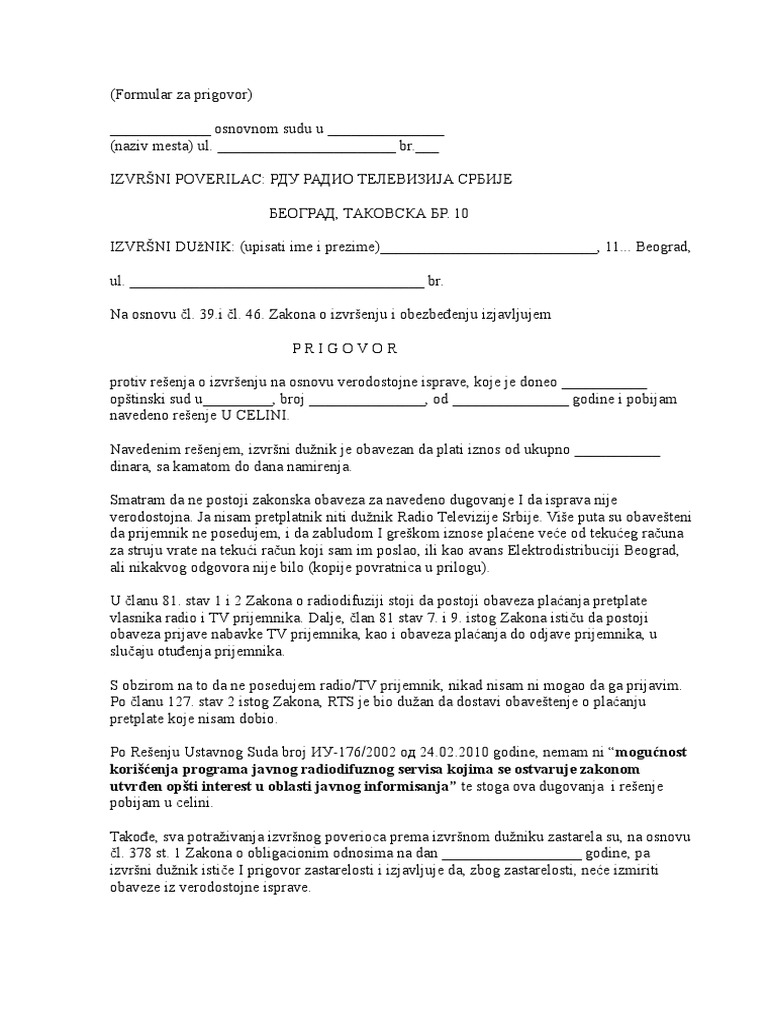 Formular Za Prigovor | PDF
