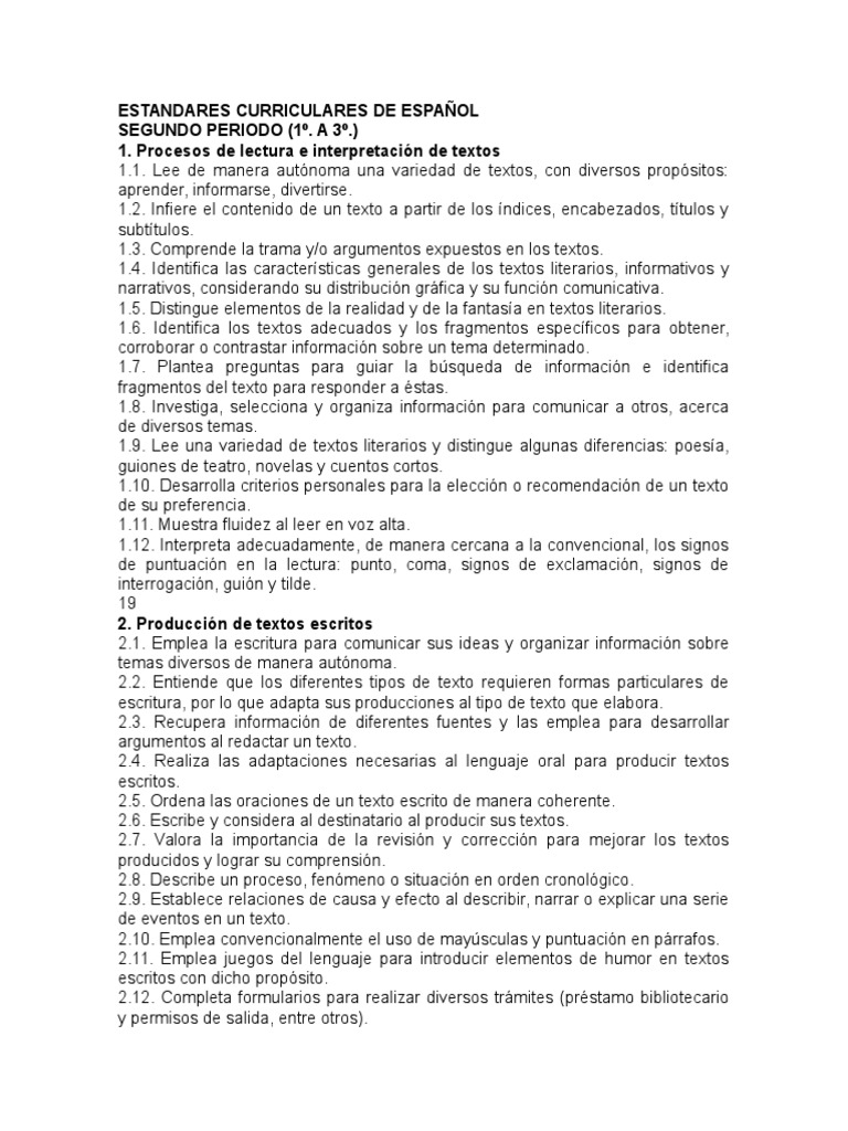 Estandares Curriculares de Español Primer Grado | PDF | Diccionario ...
