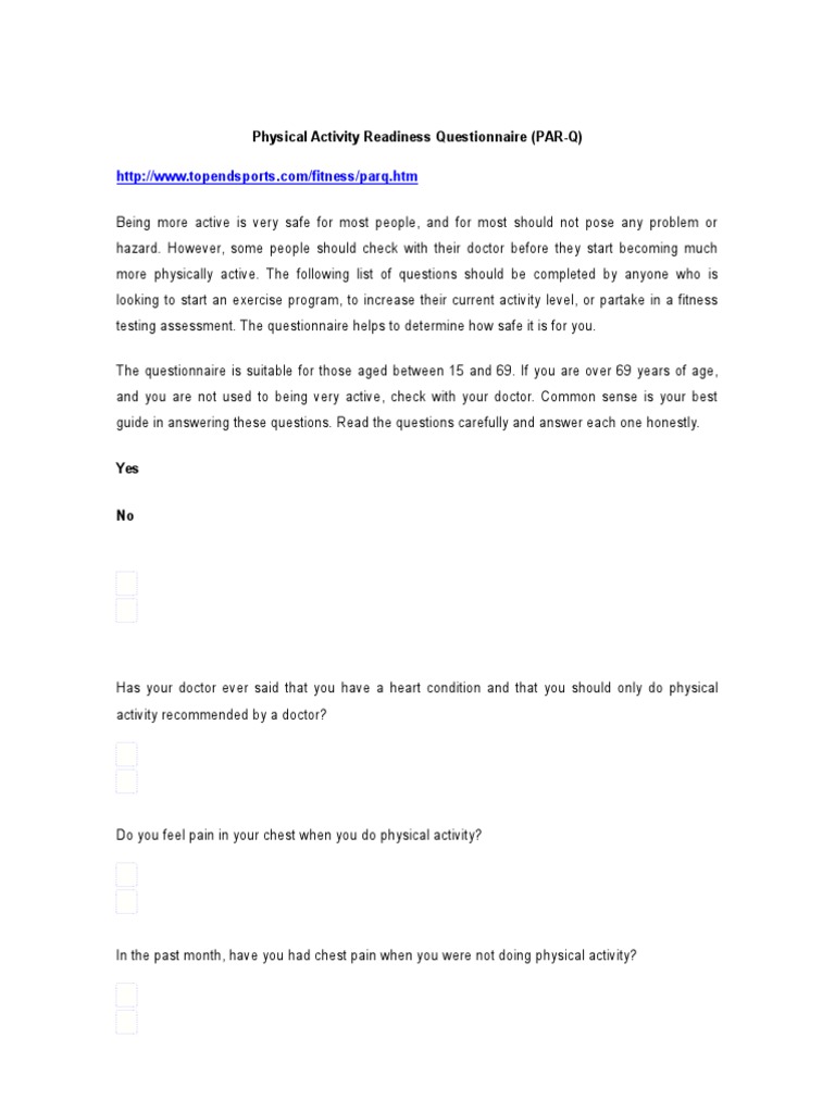PAR-Q: Assess Your Exercise Readiness | PDF