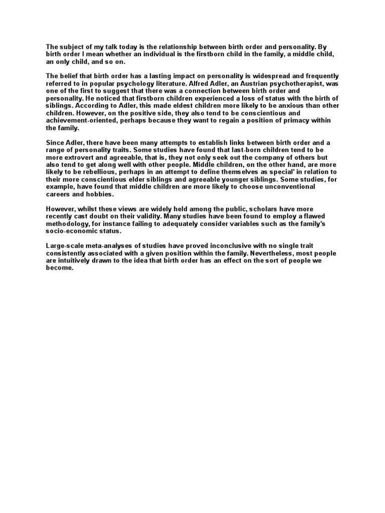 Birth Order and Personality | PDF | Health Sciences | Public Health