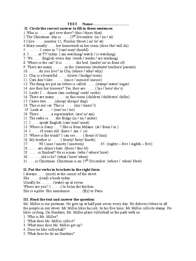 English Language Test Exercises | PDF