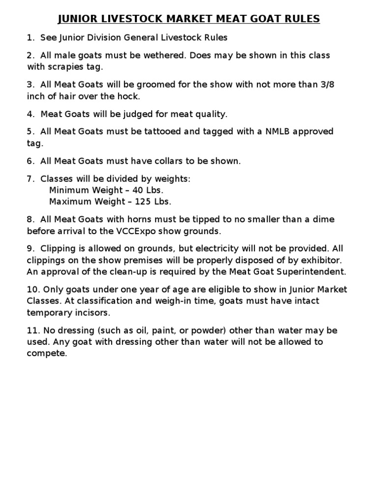 Junior Meat Goat Show Rules | PDF