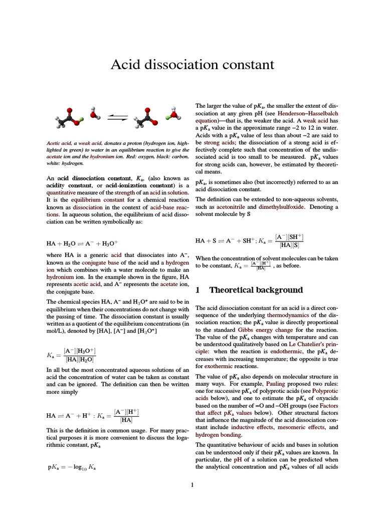 Acid Dissociation Constant | PDF | Acid Dissociation Constant | Acid