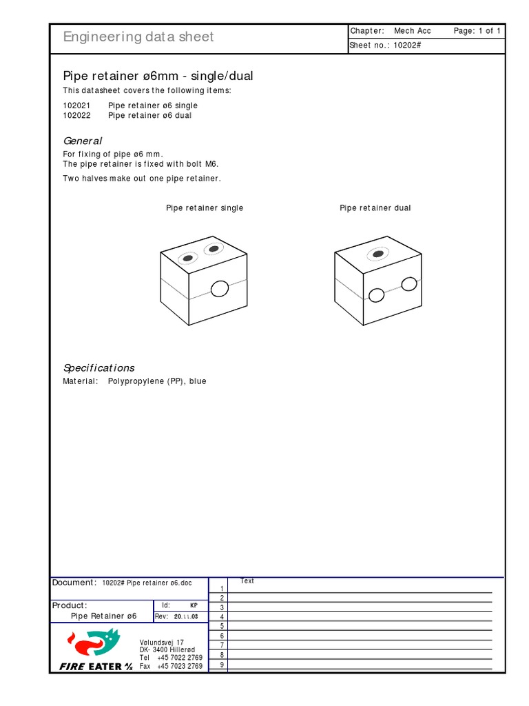 Engineering Data Sheet: Pipe Retainer Ø6mm - Single/dual | PDF