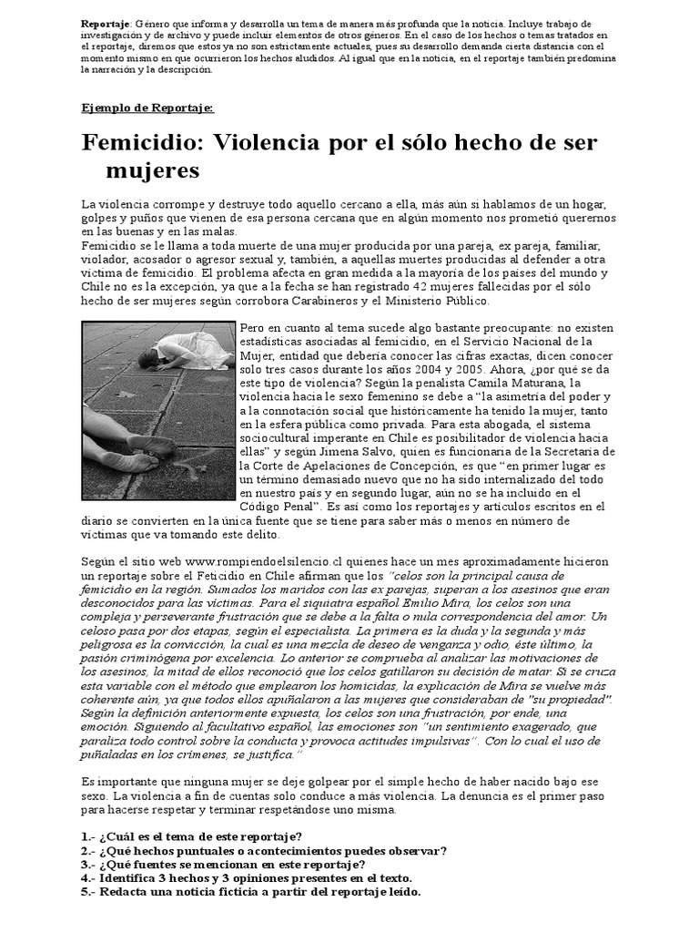 Ejemplo de Reportaje | PDF | Mujer | Thriller y crimen