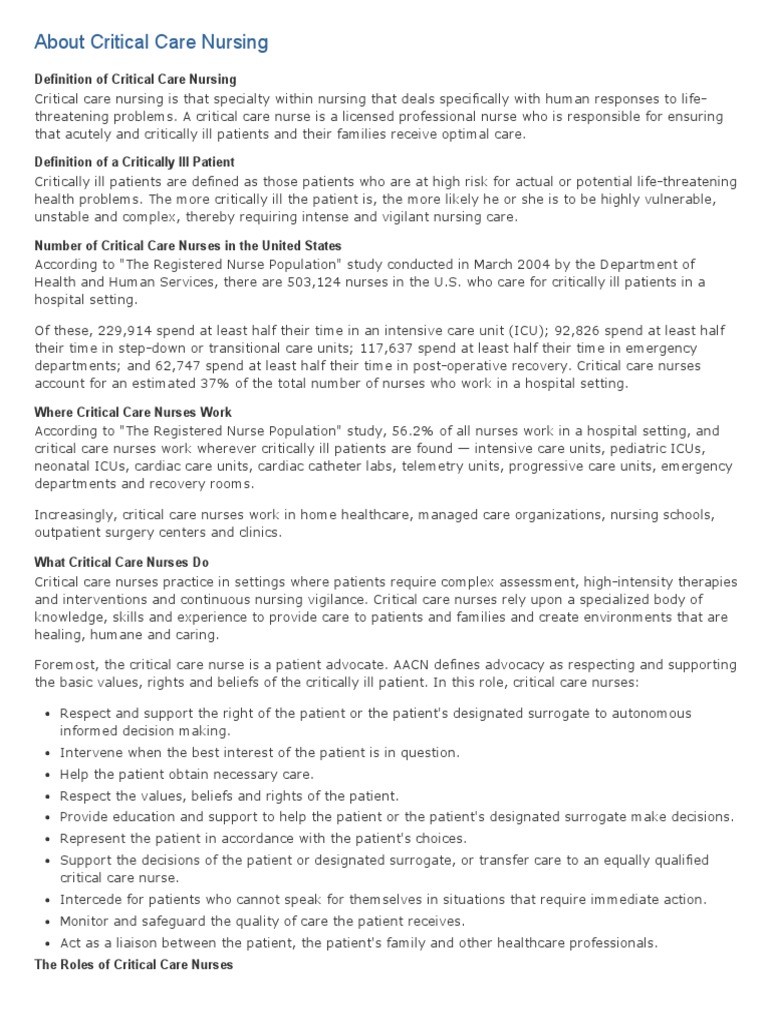 About Critical Care Nursing PDF | PDF | Intensive Care Medicine | Nursing