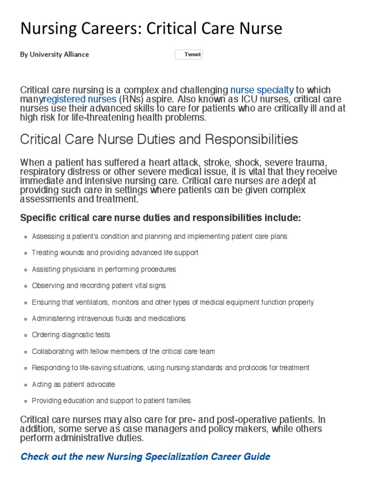 Critical Care Nursing - ICU Nurse Job Description & Salary | PDF ...