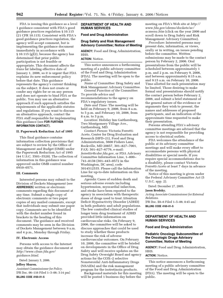 Notice: Food For Human Consumption: Food Labeling— Drug Safety and Risk ...